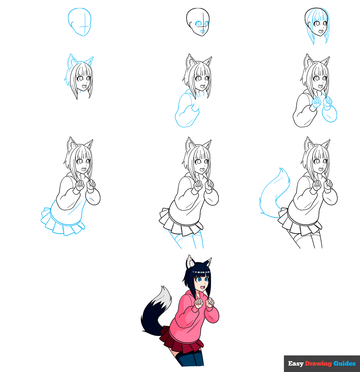 How To Draw Anime Wolf Girl Step By Step AnimeOutline 60 OFF