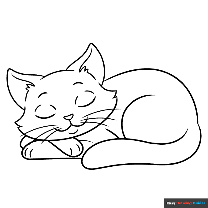 Simple Sleeping Cat Coloring Page Easy Drawing Guides