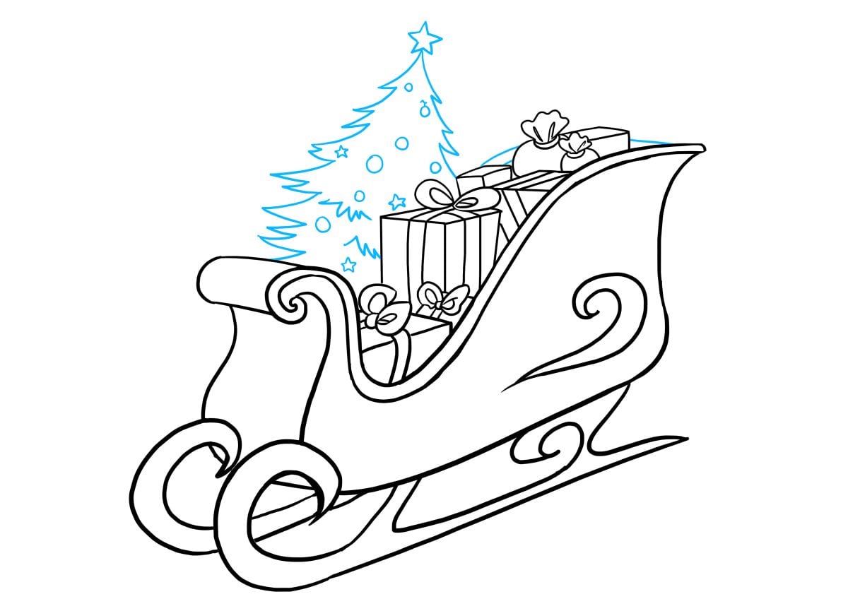 Santa's Sleigh Drawing With Colour