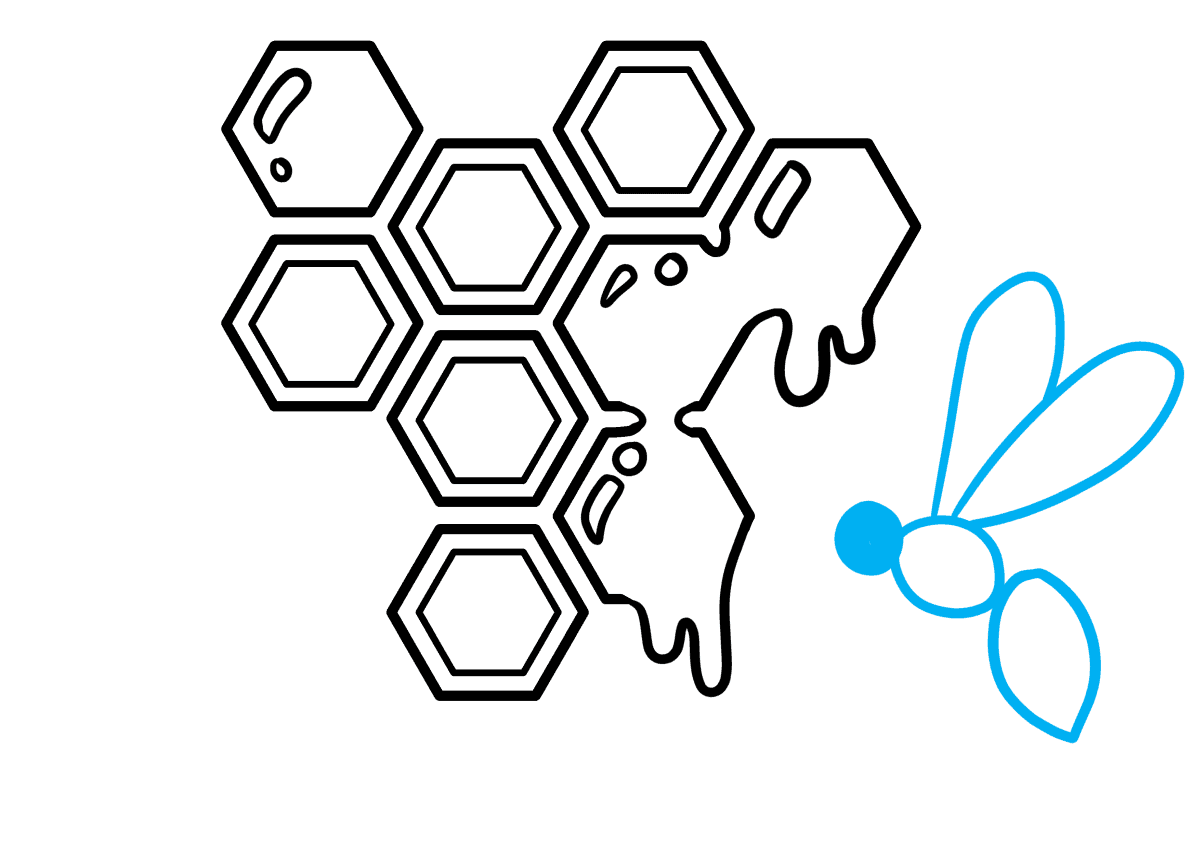 Honeycomb Drawing Bees Honeycomb Sketch. Hand Drawing Vector
