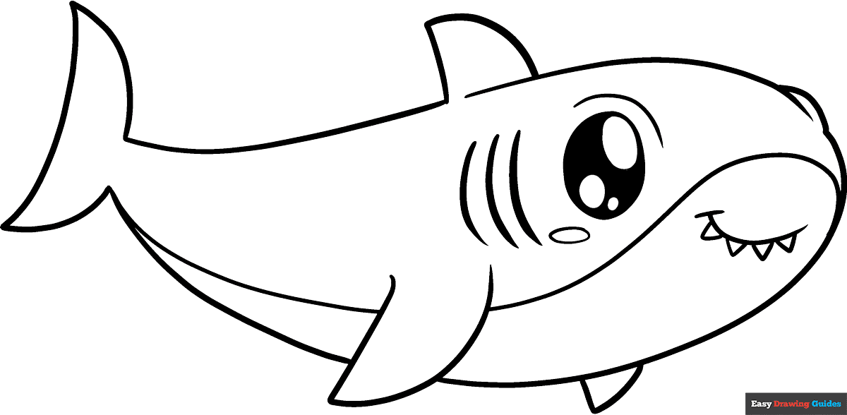 Cute Shark Coloring Page Easy Drawing Guides